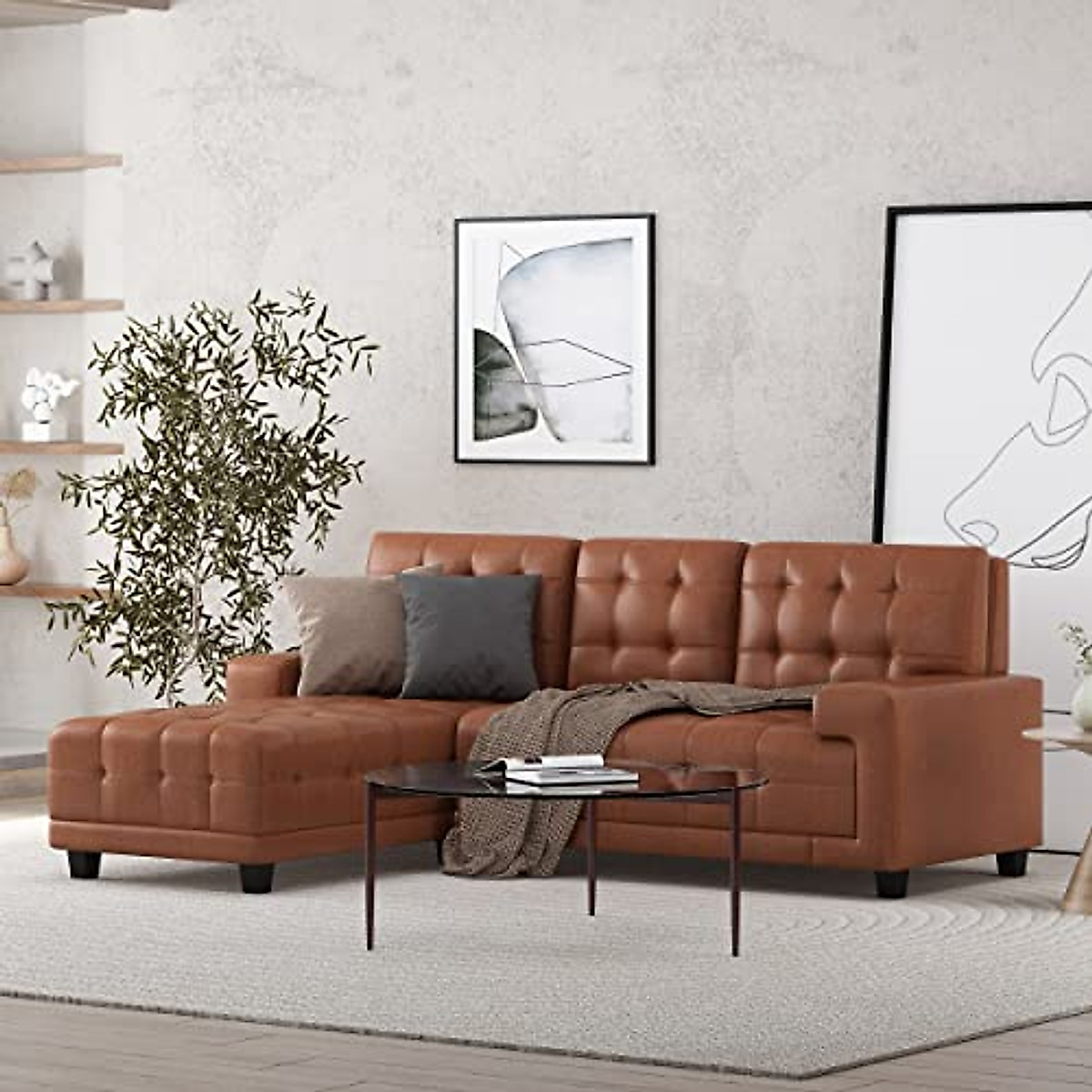 Christopher Knight Home Harlar Sofas, Cognac Brown + Dark Brown