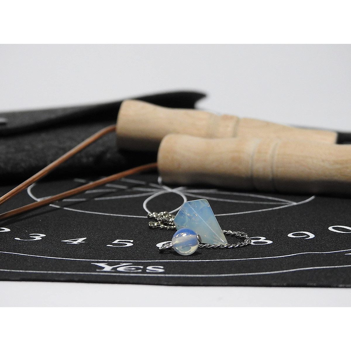 On The Fly Dowsing Kit with Pure Copper Rods and Rose Quartz Pendulum | to Start | Wooden Handles | Paranormal, Underground Resources, Answers to Questions | Made in USA