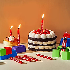 24 Pieces Dynamite Birthday Candle Party Cake Candle TNT Themed Candles for Cake Dynamite Candles Cool Birthday Candles TNT Cake Toppers with Black Paper Tape for Birthday Video Game Party Decoration