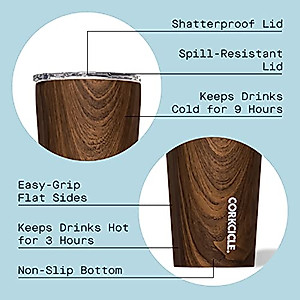 Corkcicle Tumbler, Triple-Insulated, Thermal Travel Mug, Keeps Drinks Cold for 9+ Hours and Hot for 3 Hours, Walnut Wood, 16 oz