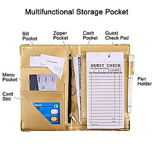 Server Books for Waitress Cute Waitress Book with Money Pocket Leather Server Book with Zipper Wallet Black Serving Book Organizer Fit Server Apron