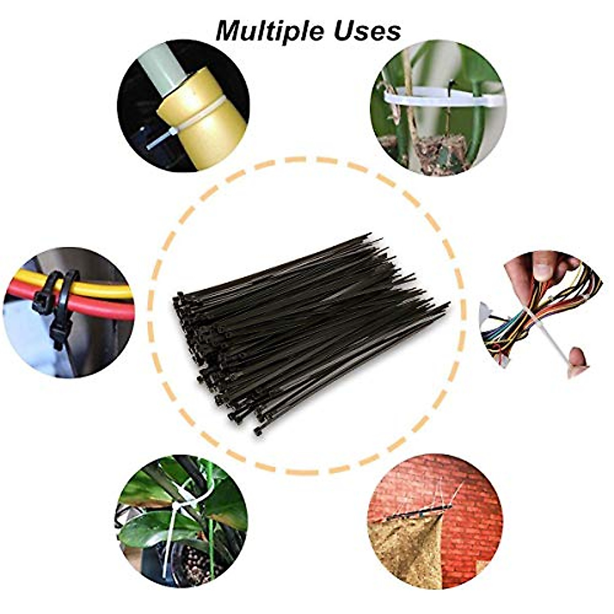 NewMainOne Cable Zip Ties,500 Packs Self-Locking 4+6+8+10+12-Inch Width 0.16inch Nylon Cable Ties,Perfect for Home,Office,Garage and Workshop (Black)