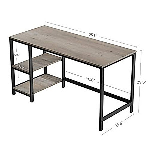 VASAGLE Computer Desk, 55.1-Inch Wide Home Office Desk for Study, Writing Desk with 2 Shelves on Left or Right, Steel Frame, Industrial, Greige and Black ULWD55MB