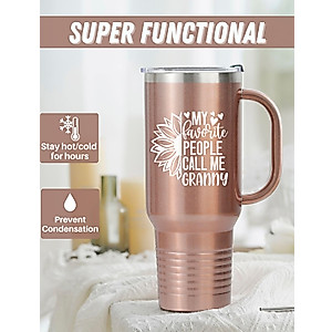 Onebttl Granny Gifts from Granddaughter, Grandson, 40 oz Insulated Stainless Steel Wine Tumbler with Lid and Straw, Gifts for Grandma on Birthday, Christmas, Mother's Day, Rose gold