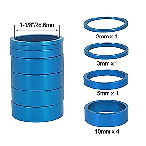 PLATT Bike Headset Spacer Aluminium Alloy Bicycle Stem Headset Spacers Fit 1 1/8-Inch Stem for MTB BMX Road Bikes 2/3/5/10mm(Blue 7PCS)