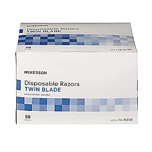 McKesson Disposable Razors, Shaving Razor, Twin Blade, Stainless Steel Blade, Blue, 50 Count, 2 Packs, 100 Total