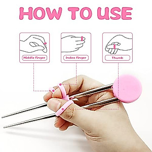 Teach Your Kids How to Use chopsticks with our 2 Pairs of Training Chopsticks for Beginner - Reusable Stainless Steel Kids' Chopsticks Perfect for Learning!（BLUE,PINK）