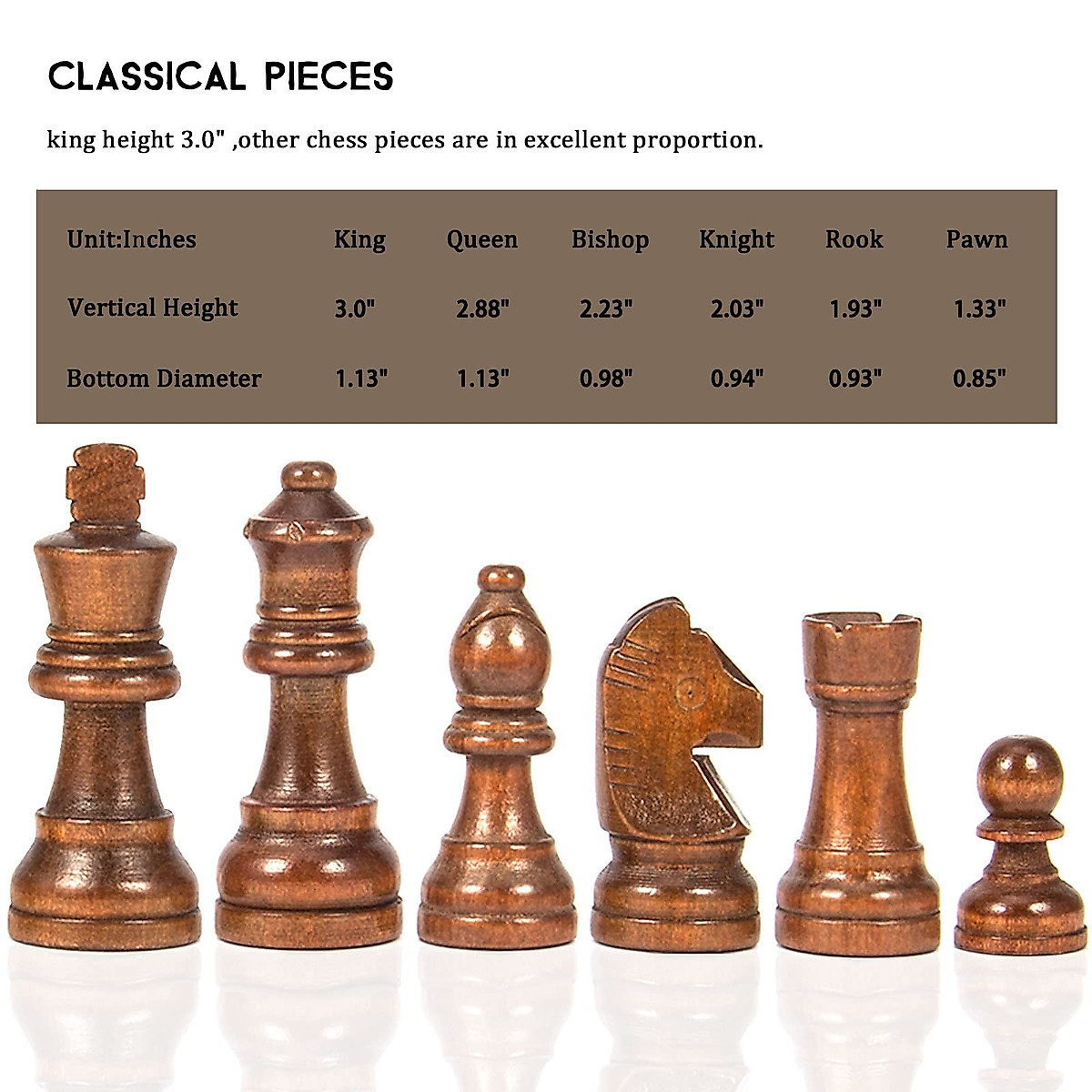 AMEROUS Wooden Chess Pieces Only with 2 Extra Queens / 3.0 Inch King/Storage Bag/Chess Instructions/Chessmen for Chess Borad/Replacement of Missing Pieces (NO Board)