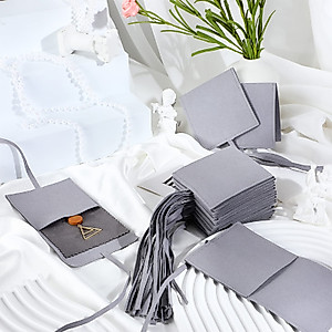 120 Pcs Microfiber Jewelry Pouch 8 x 8cm Jewelry Packaging Bag Gift Bow Tie Bracelet with Cleaning Cloth(Gray)
