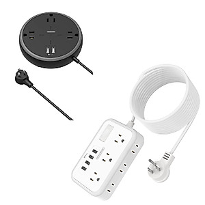 Extension Cord 10ft and 15 ft Bundle,Flat Plug Power Strip with Widely Spaced Outlets USB Ports, Wall Mount Power Strip, Long Extension Cord with Multiple Outlets for Home, Office