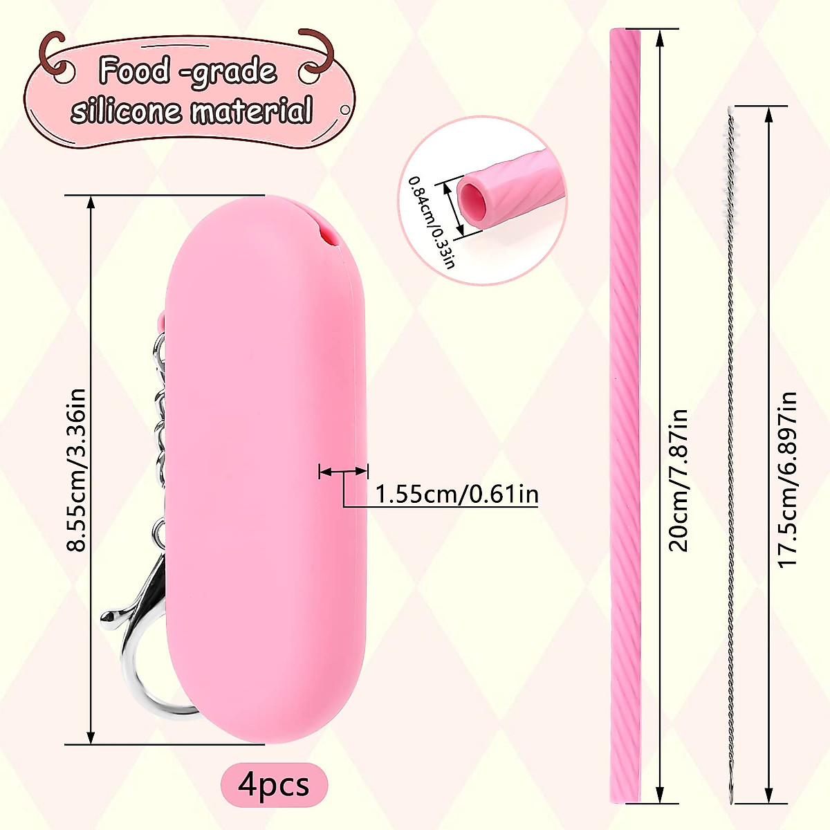 4 Set Reusable Straws Silicone Drinking Straws with Cleaning Brush and Case Portable Reusable Straws for Cold or Hot Drinks Picnic Party Travel Outdoors