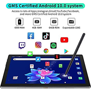 Android 10.0 Tablet PC, 10.1" Octa-Core Tablet 4G LTE with Dual Micro SIM, RAM 4G / ROM 64G, 1280x800Tablet with Keyboard and Stylus Pen,GPS, OTG, G-Sensor, Light Sensor, TF Card, BT 5.0, WiFi.
