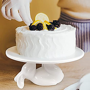 Eaezerav Cake Stand Bunny Candy Dish, White Ceramic Cupcake Plates for Cake, Snacks Cookies, Easter Bunny Decor Gift, Round Dessert Tray for Holiday Birthday Party Home Decorations (Large, 9.8Inch)