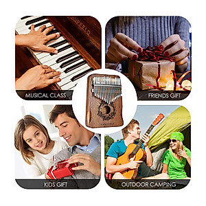 Kalimba-17 Key Thumb Piano,Exquisite Mahogany Wood Portable Kalimba,Tune Hammer and Study Instruction,Musical Gifts for Music lovers Adults Kids(Classic Brown)