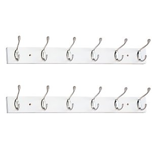 ROOREVO Wall Mounted Coat Rack 24 Inches with 6 Hooks - 2 Pack, Wall Coat Hooks Wall Hat Hanger, Satin Nickel & White