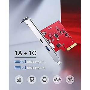 Inateck PCIe to USB 3.2 Gen 2 Card with 20 Gbps Bandwidth, USB A and USB C Ports, with Standard and Low Profile Brackets, RedComets U28