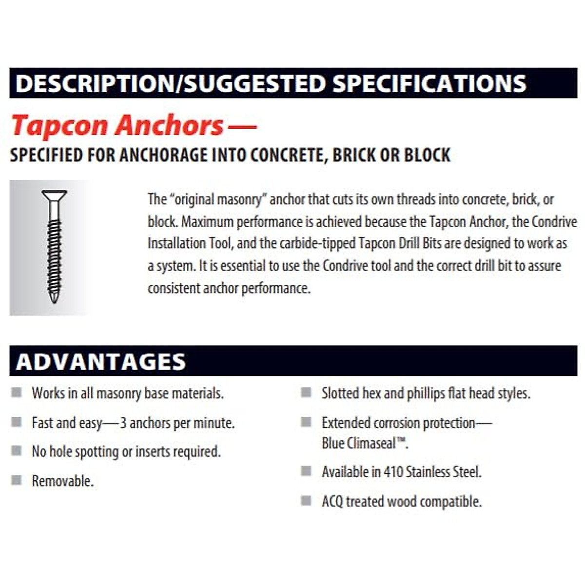 Tapcon 3/16" x 1-3/4" Star Torx Head Concrete Anchor Screws 3171407V2 | 100 Pack | Drill Bit Included
