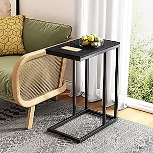 WLIVE Side Table Set of 2, C Shaped End Table for Couch, Sofa and Bed, Large Desktop C Table for Living Room, Bedroom, Gray and Black