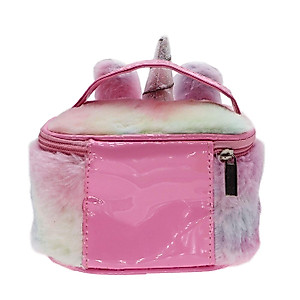 Newfancy Women Girls Kids Fluffy Faux Fur Unicorn Makeup Bag Small Cosmetic Organizer Plush Travel Storage Bags Toiletry Kit Case