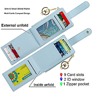 SUMGOGO Womens Small Wallet for Woman Slim Bifold Zipper Card Case Wallets Bling Coin Purse (A-Burgundy)