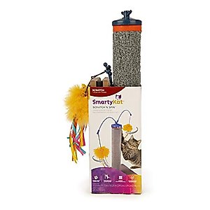 SmartyKat Scratch 'N Spin Carpet Cat Scratching Post with Spinning Wand Toys - Gray, One Size