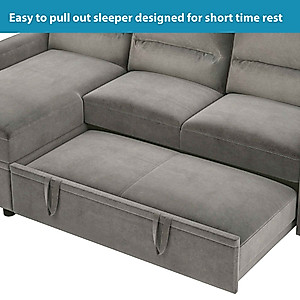 ATY Reversible Sectional Sofa Bed with 2 Pull-Out Sleepers, L-Shape Corner Couch with Storage Chaise, 3 Seat Both Left Right Handed with loveseat, 82.1 Grey Brown