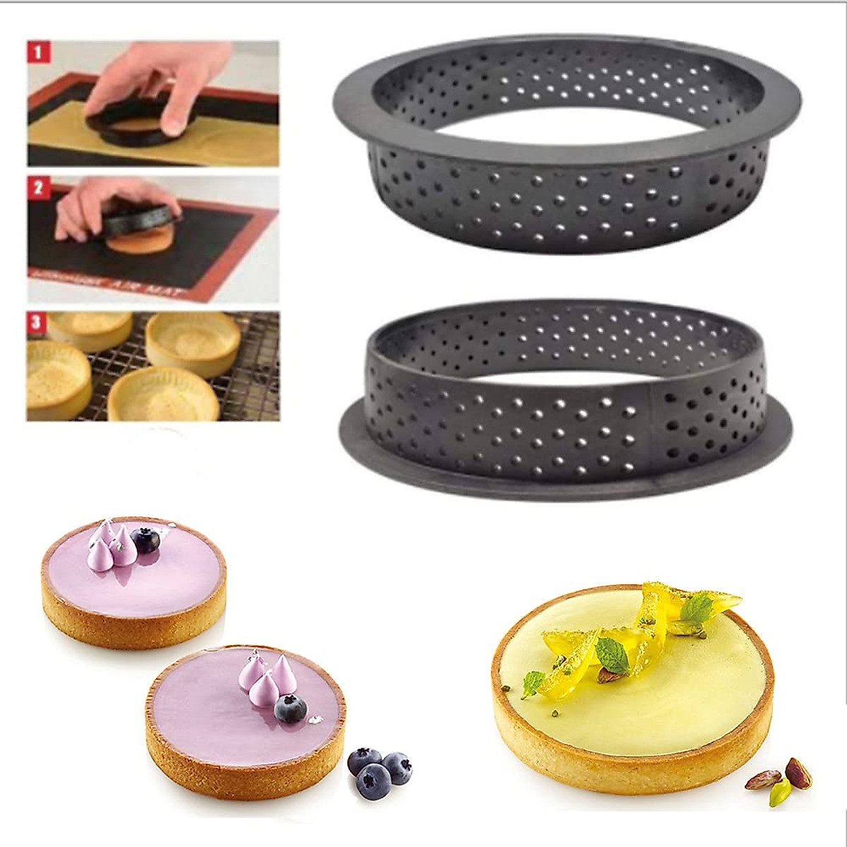 JUST N1 8 PCS Tart Rings Perforated Cake Mold Round Shape Mousse Circle Ring, Circle Tartlet, Perforated Mold Cake Decorating