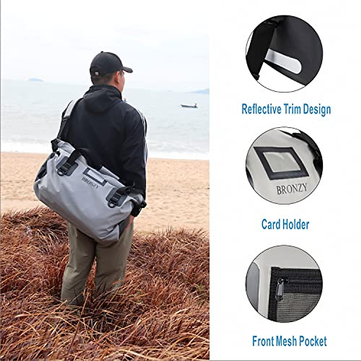 BRONZY Waterproof Duffel Bag 50L Dry Duffle Bag Heavy Duty Bag,Durable Straps And Handles,Large Space,Heat Seal Finishing For Camping,Kayaking,Rafting,Boating,Travel(Gray)