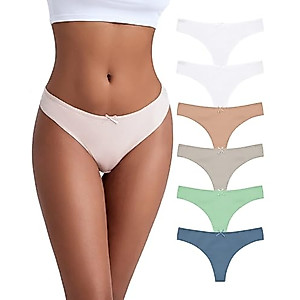 Jo & Bette Cotton Thongs for Women - Bikini Underwear - Seamless Thongs Breathable Panties Pack No show 6 Pack