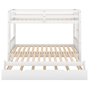BOVZA Twin Over Twin/King Pull-Out Bunk Bed with Trundle, Extendable Bunk Beds for Kids, Teens, Adults, White