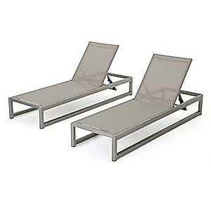 Christopher Knight Home California Outdoor Mesh Chaise Lounge with Aluminum Frame, 2-Pcs Set, Grey / Silver