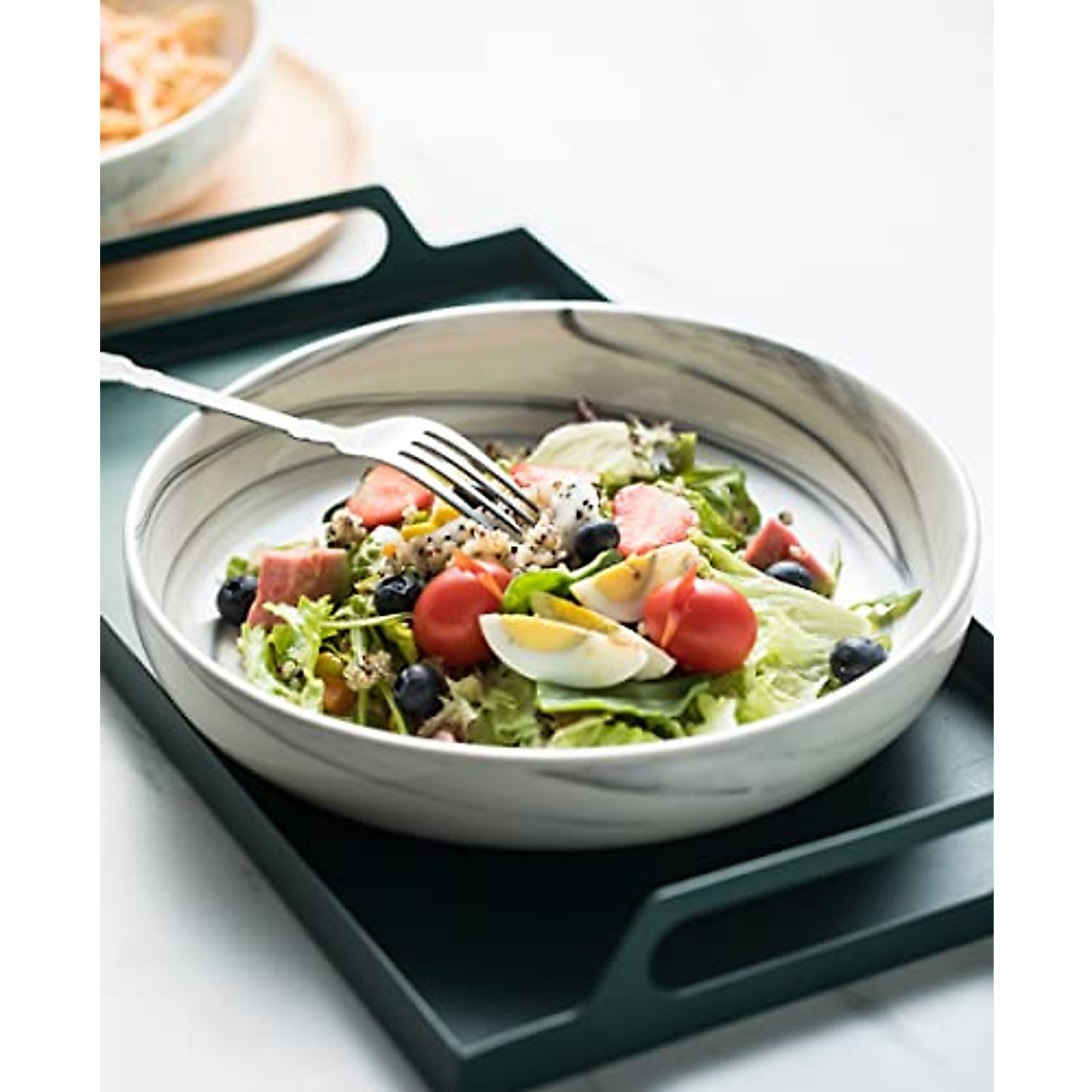 LYEOBOH Porcelain Serving Bowls, Salad Pasta Bowls for Kitchen, Stackable Bowl Set of 2 for Entertaining Thanksgiving Christmas, Ceramic Dinner Bowl, 10 inch, Gray