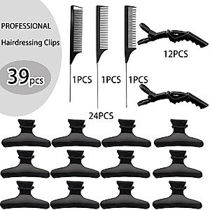 39 Pcs Butterfly Hair Clips Set with Non-slip Grip - Alligator Croc Clips, 3 Rat Tail Combs for Sectioning and Styling Hair Salon Tool for Girls