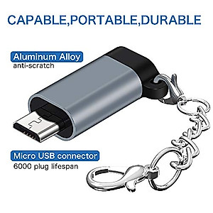 USB C to Micro USB Adapter, (4-Pack) Type C Female to Micro USB Male Convert Connector with Keychain Charge & Data Sync Compatible Samsung Galaxy S7/S7 Edge, Nexus 5/6 and Micro USB Devices(Grey)