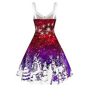 FEAPHY Women's Vintage Christmas Dress Elk Snowflake Print Sleeveless Flare Dress (3-Elk, M)