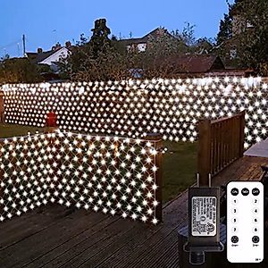 Outdoor String Lights 13.1X19.6Ft Net Bush Light Mains Powered Super Bright 660LED Fence Garden Net Light Plug in Remote Control,Clear Wire,Memory Built-in Timer Curtain Lights for Holiday,Home Decor