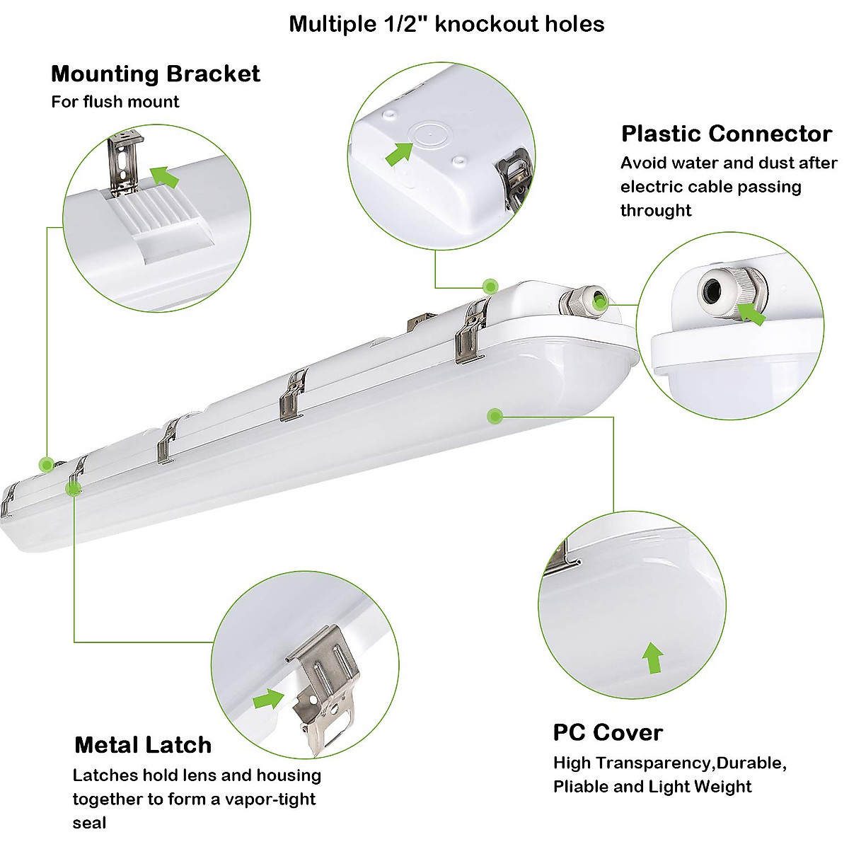 hykolity 4 FT LED Vapor Tight Light, 40/50/60W Vapor Light Fixture, 4000K/5000K/6000K CCT Selectable, [2-lamp F32T8 Equiv.] 130lm/W, Waterproof Shop Light for Parking Carport Car Wash, 1 Pack