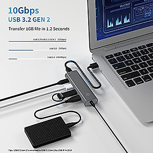 USB 3.2/3.1 Gen 2 Hub, 4-Port Powered USB Gen 2 Hub (USB-C to USB-A x3 & USB-C), Aluminum 10Gbps SuperSpeed USB-C Data Hub for Mac/Laptop/PC, Compact USB Splitter