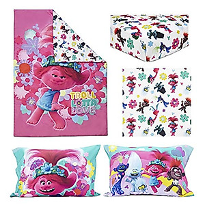 DreamWorks Trolls World Tour Lotta Love 4Piece Toddler Bedding Set, Pink
