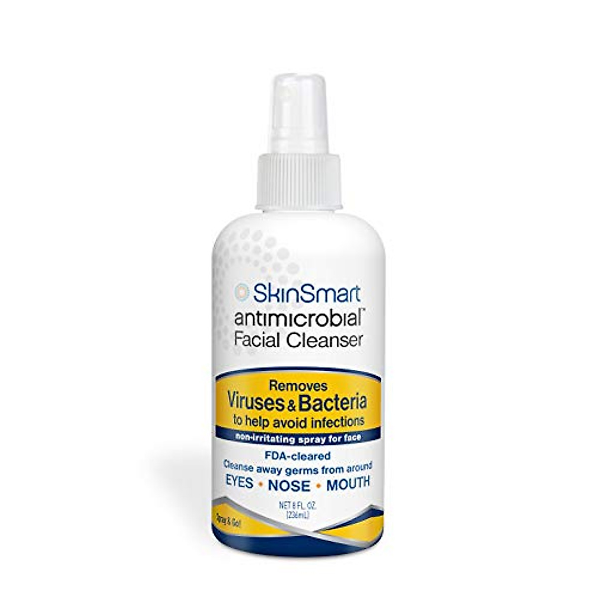 SkinSmart Antimicrobial Facial Cleanser Spray to Remove Viruses and Bacteria Around Eyes, Nose and Mouth, Fight Maskne, 8 oz Spray Non-Irritating Hypochlorous Spray