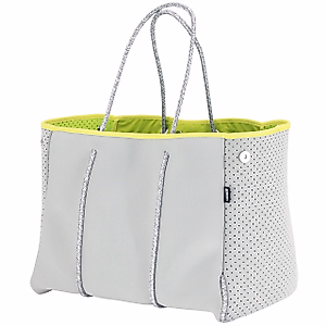 QOGiR Neoprene Multipurpose Beach Bag Tote with Inner Zipper Pocket (Light Grey, X-Large)