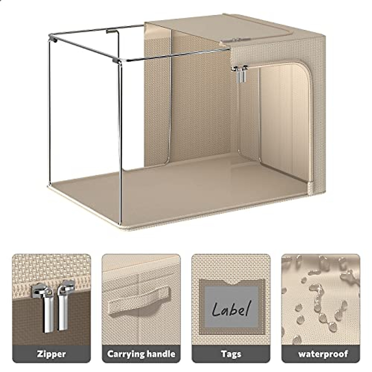 FHSQX Storage Bins, Large Capacity Clothes Bag Organizer with Window & Carry Handles, Foldable Stackable Container Set, Closet Organization for Comforters (2-PACK) (Beige, Big 19.7 x 16 x 13.7)