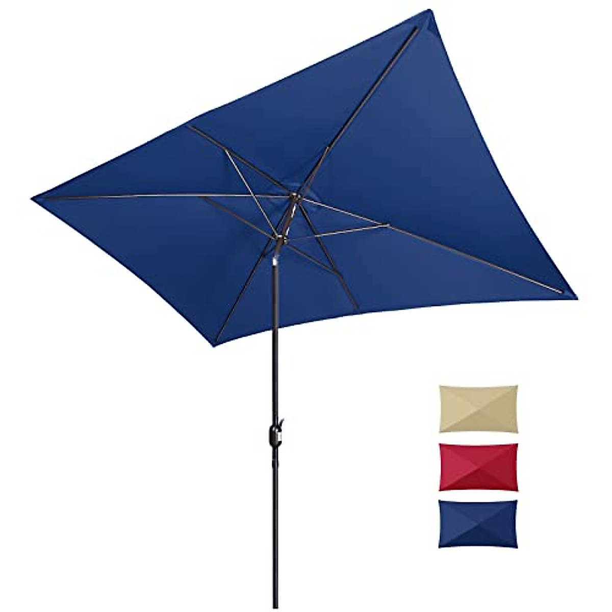 6.5x10ft Rectangular Patio Umbrella, Outdoor Market Table Umbrellas with Heavy Duty Pole, UV Protect Umbrella with Push Botton Tilt & Crank Ideal for Garden, Deck, Lawn, Backyard & Pool, Navy Bule