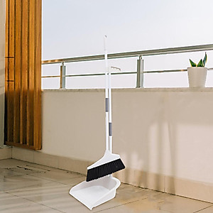 BESTonZON Broom and Dustpan Set Plastic Indoor Broom with Dust Pan Set Stand Up Dustpan Long Handle Angle Broom and Dust Pan Sweeping Broom for Home Floor Cleaning Tools White