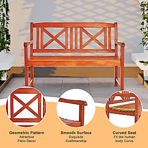 VINGLI 47” Outdoor Bench Acacia Wood Porch Bench, Wooden Bench Outdoor for Poolside Balcony Backyard