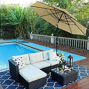 Sophia & William 10ft 3 Tier Auto-tilt Patio Umbrella, Outdoor Double Vented Umbrella with Crank, Beige