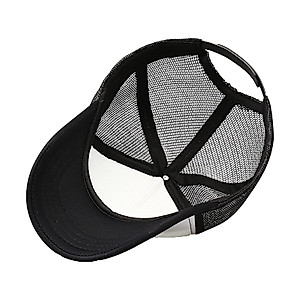 lycycse Smile Face Trucker Hat Retro Mesh Baseball Cap with Smile Patch Foam Neon High Crown Y2K Hats for Men Women (Black)