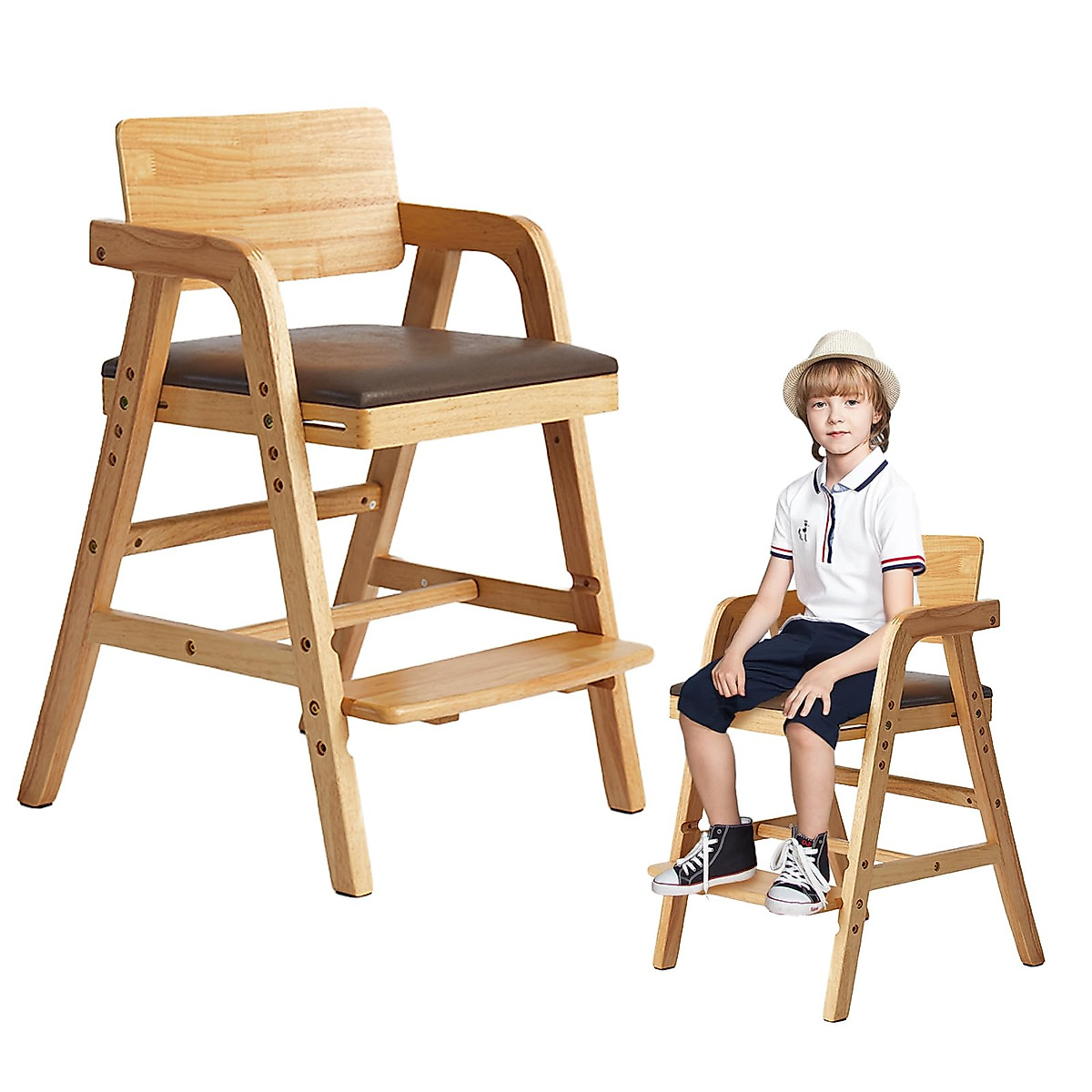 Leesinwing Solid Wood high Chairs for Toddlers,High Chair Grows with Kid for Dining, Study Chair for Children