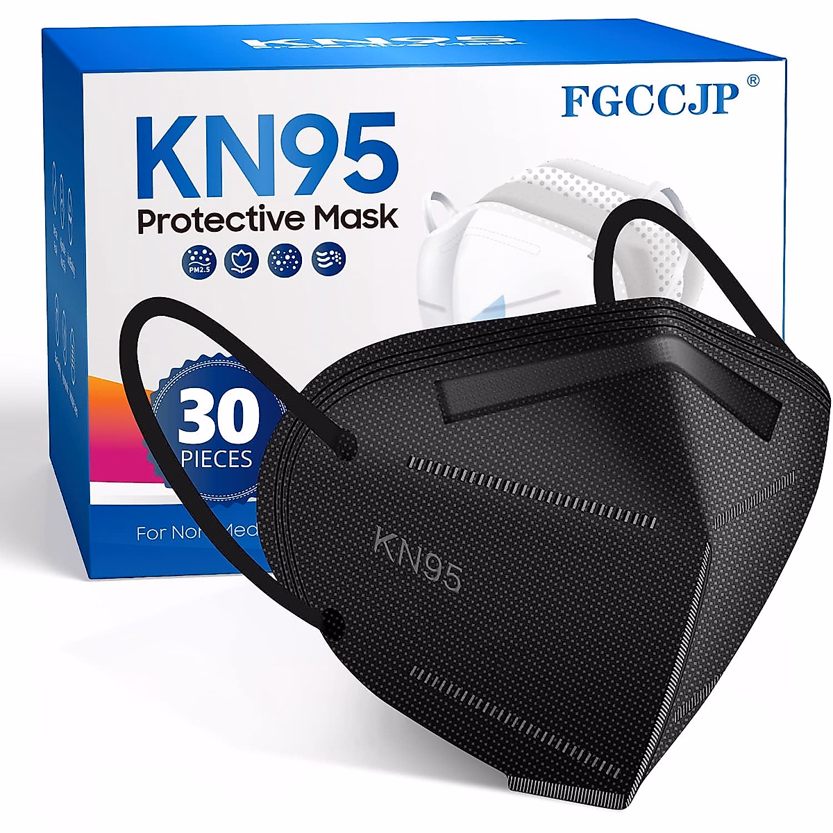 FGCCJP KN95 Face Mask 30pcs Disposable Face Masks Individual Packed Safety 5 Layers Breathable Cup Dust Masks Filtration>95% for Adults Men Women(Black)