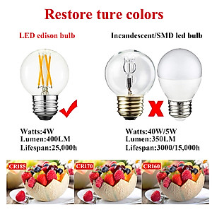 Arberlic G16.5 Light Bulb LED,4W E26 LED Bulb dimmable Equivalent E26 40 watt Light Bulb,Warm White 2700K,400lm,CRI85+,AC120V,Edison Style,Clear Glass,Flicker Free,Pack of 6